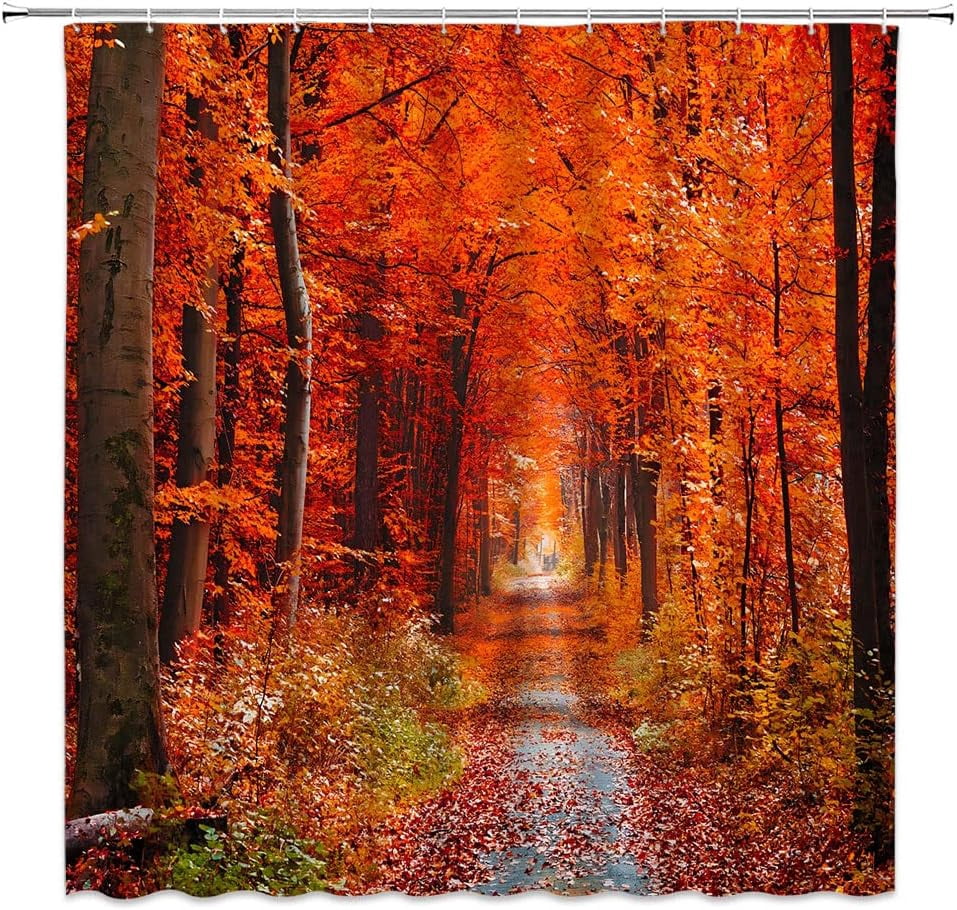 Fall Forest Shower Curtain – Autumn Tree Fallen Leaves Romantic ...
