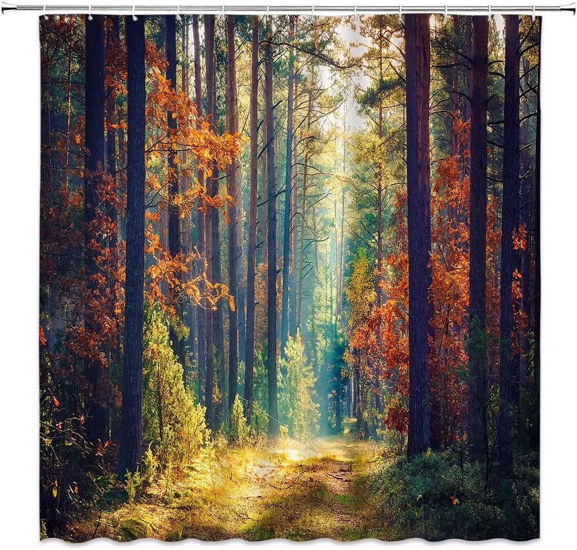 Fall Forest Shower Curtain – Autumn Tree Fallen Leaves Romantic ...