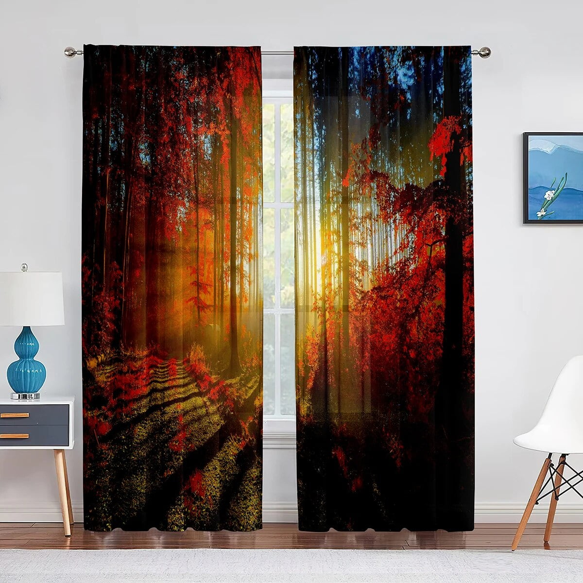 Fall Forest Tulle Curtains For Living Room Bedroom Decoration Autumn