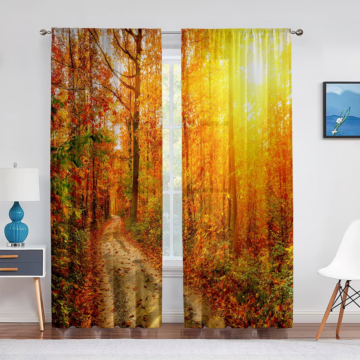 Fall Forest Tulle Curtains for Living Room Bedroom ration Autumn Trees ...