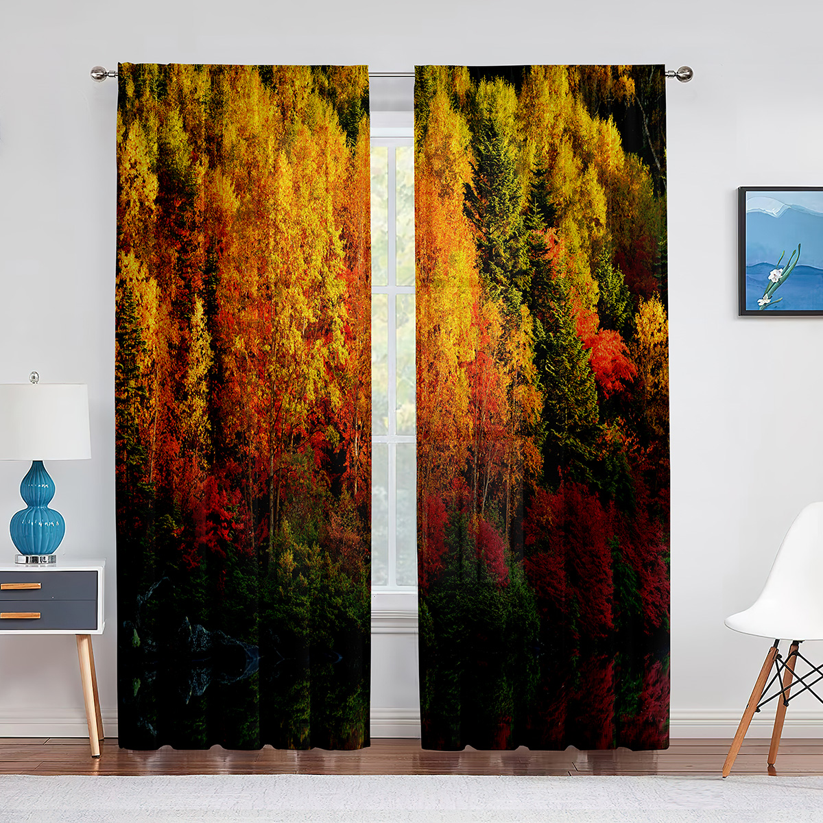 Fall Forest Tulle Curtains for Living Room Bedroom ration Autumn Trees ...