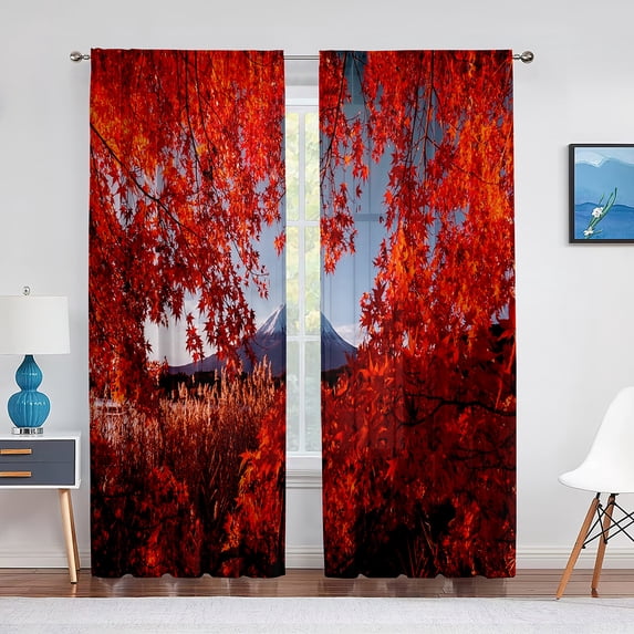Fall Forest Tulle Curtains for Living Room Bedroom ration Autumn Trees ...