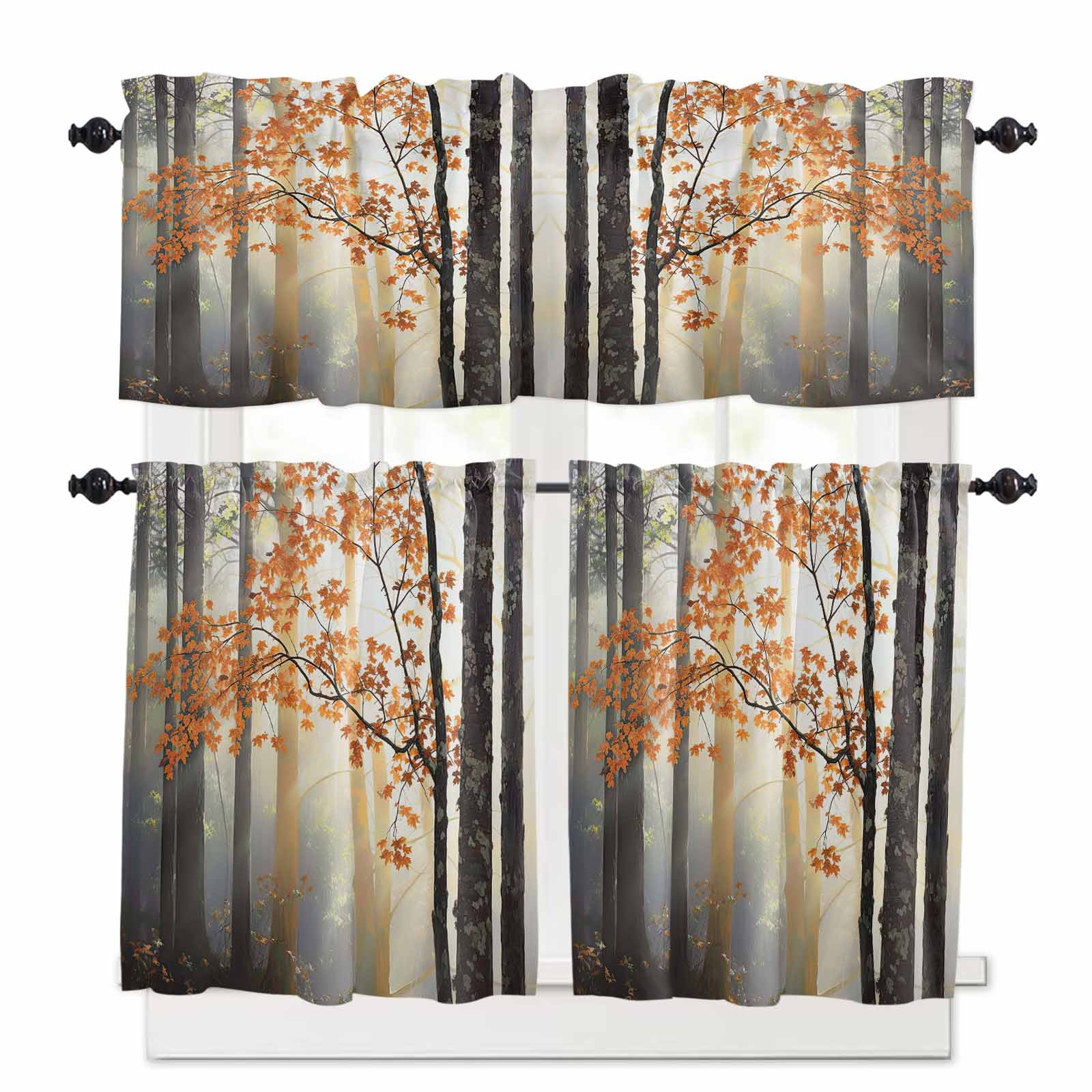 Fall Forests Tree Kitchen Curtains Set for Windows 3 Pieces,24 Inch ...