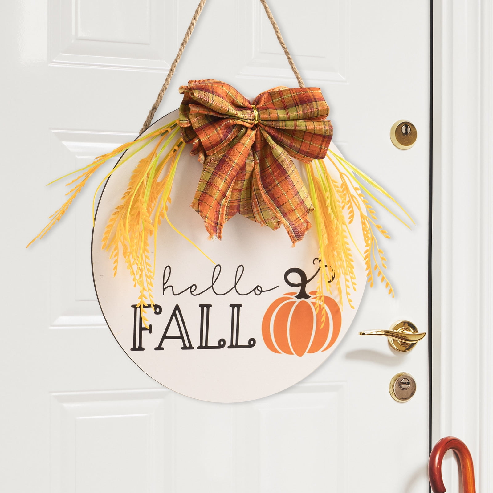 Fall Front Door Sign With Wreath Bow, Wooden Hello Fall Pumpkin Harvest ...