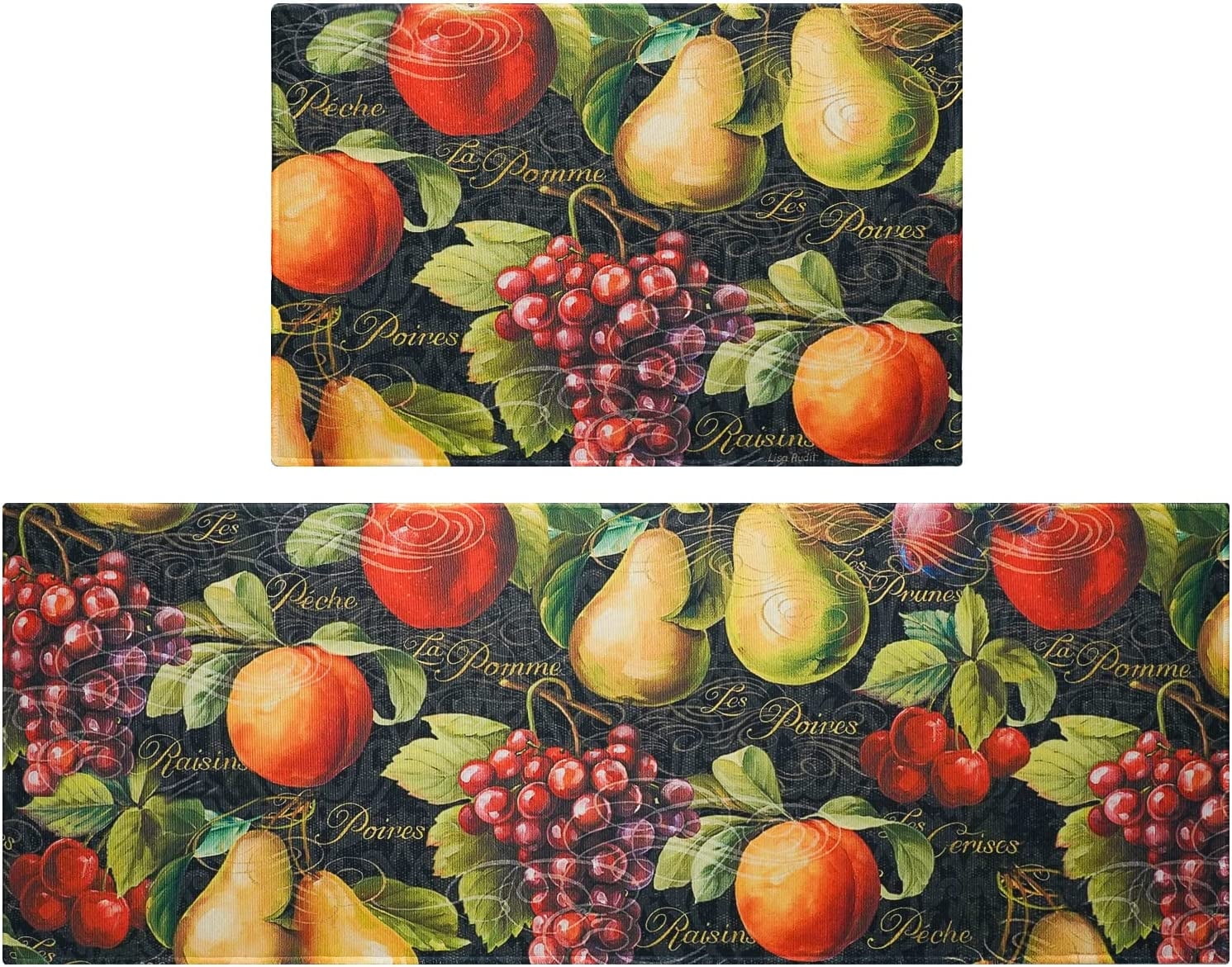 Fall Fruit Kitchen Rugs Set 2 Piece Vintage Black Farmhouse Decorative ...
