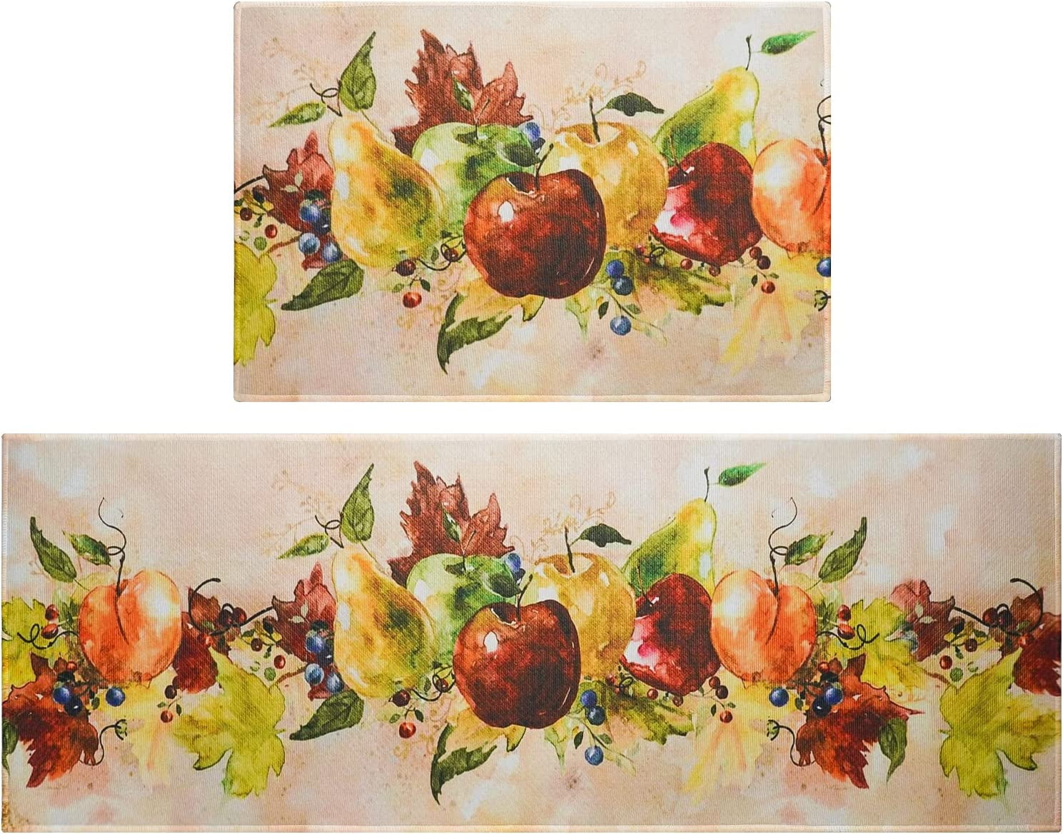 Fall Fruit Kitchen Rugs Set 2 Piece Vintage Farmhouse Decorative Rug ...