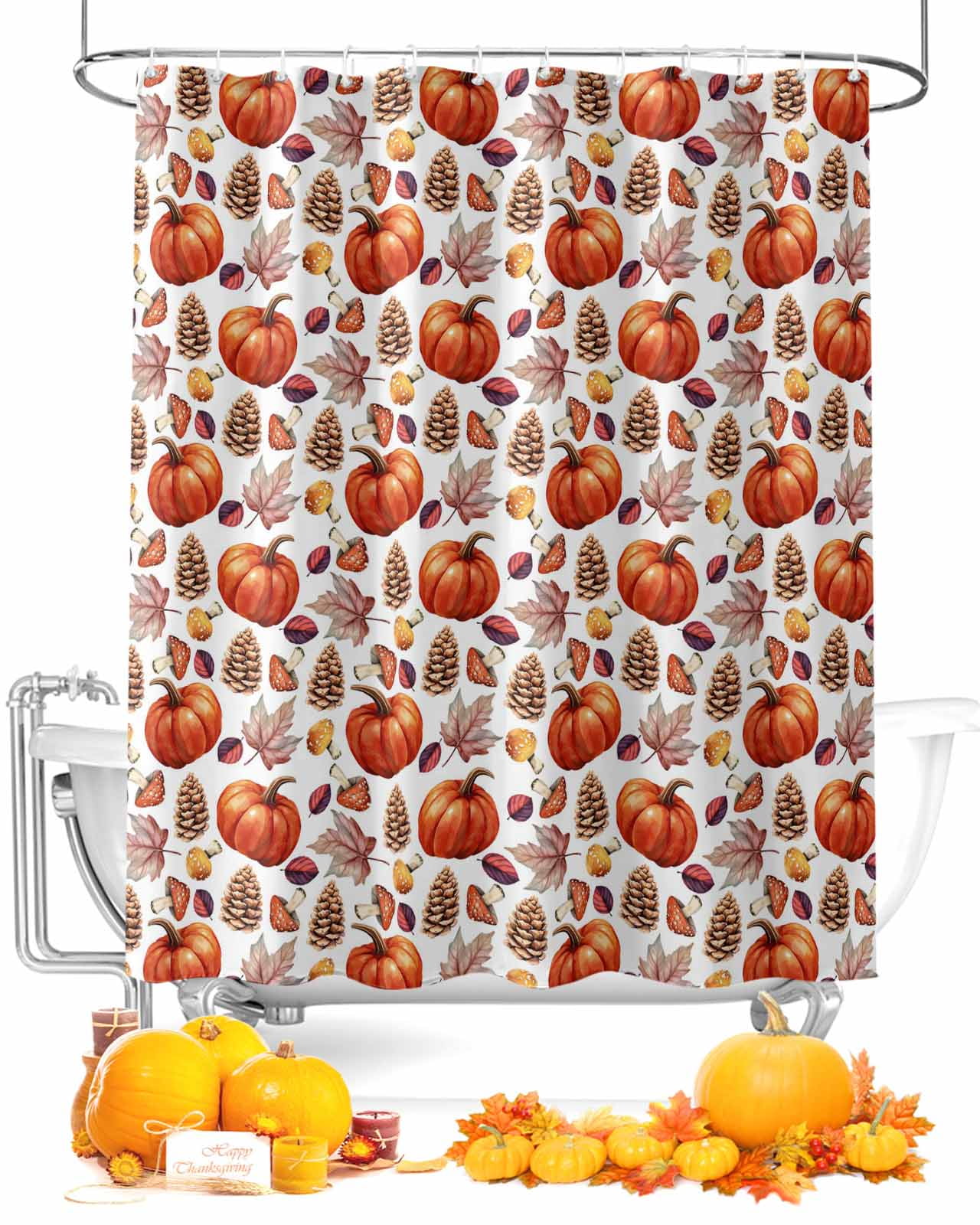 Fall Fruit Shower Curtain Set ，Waterproof Fabric Shower Curtains Orange ...
