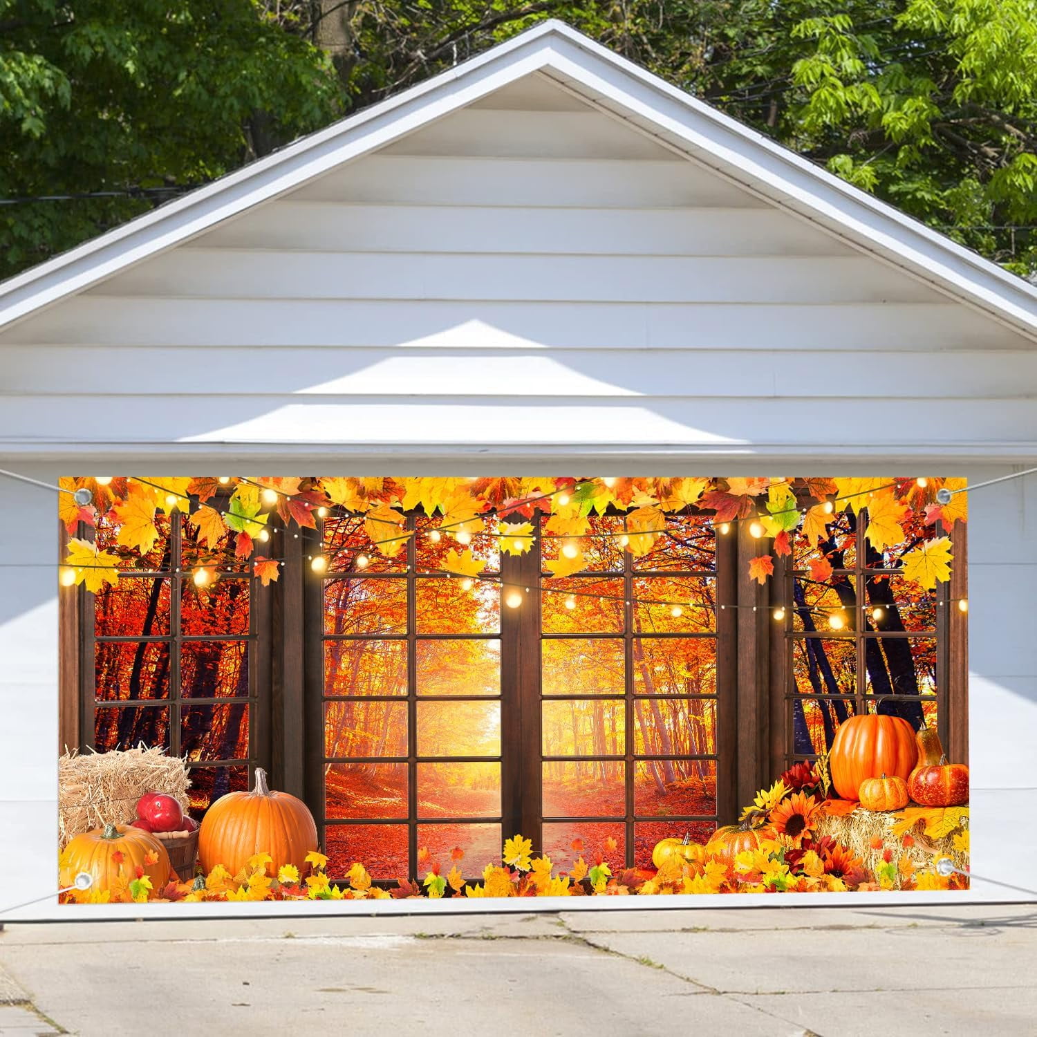 Fall Garage Door Decorations, Window Scenery Backdrop Autumn Forest ...