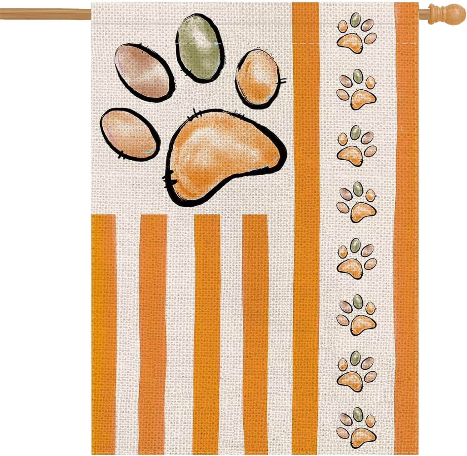 Fall Garden Flag Dog Paw Stripe Double Sided Vertical Burlap Flag ...