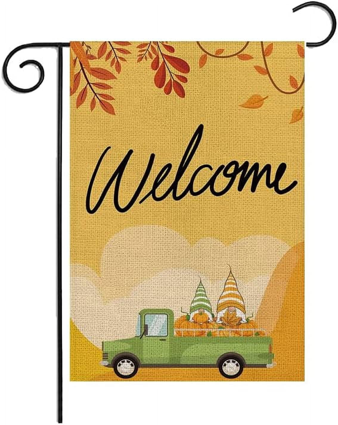 Fall Garden Flag Double Sided , Welcome Pumpkin Gnome Outdoor ...