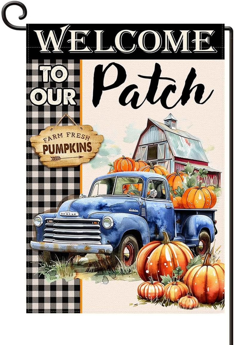 Fall Garden Flag - Harvest Pumpkins Truck Welcome Sign, Double Sided ...