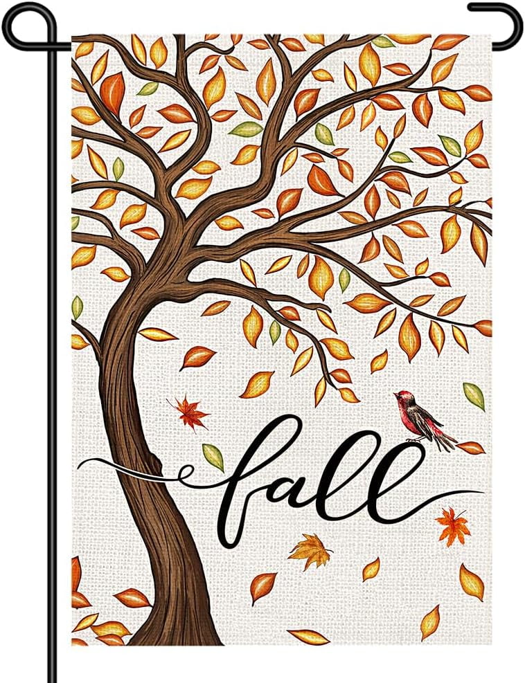 Fall Garden Flags Burlap Double Sided, Autumn Maple Leaf Tree Sign ...