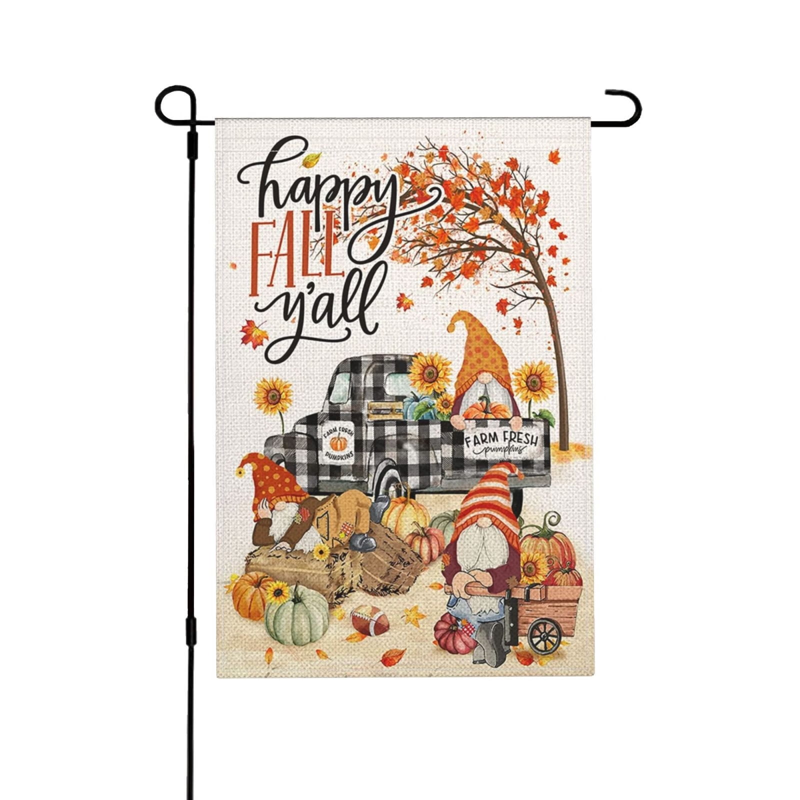 Fall Garden Flags, Happy Fall Yall Autumn Gnomes Pumpkins Yard Flag ...