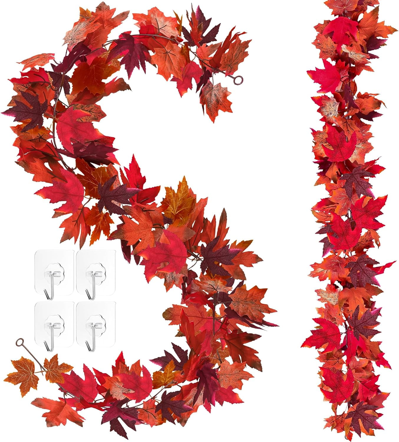 Fall Garland, 2 Pack 11.8 FT Fall Leaf Garland with 4 Hooks, Artificial ...