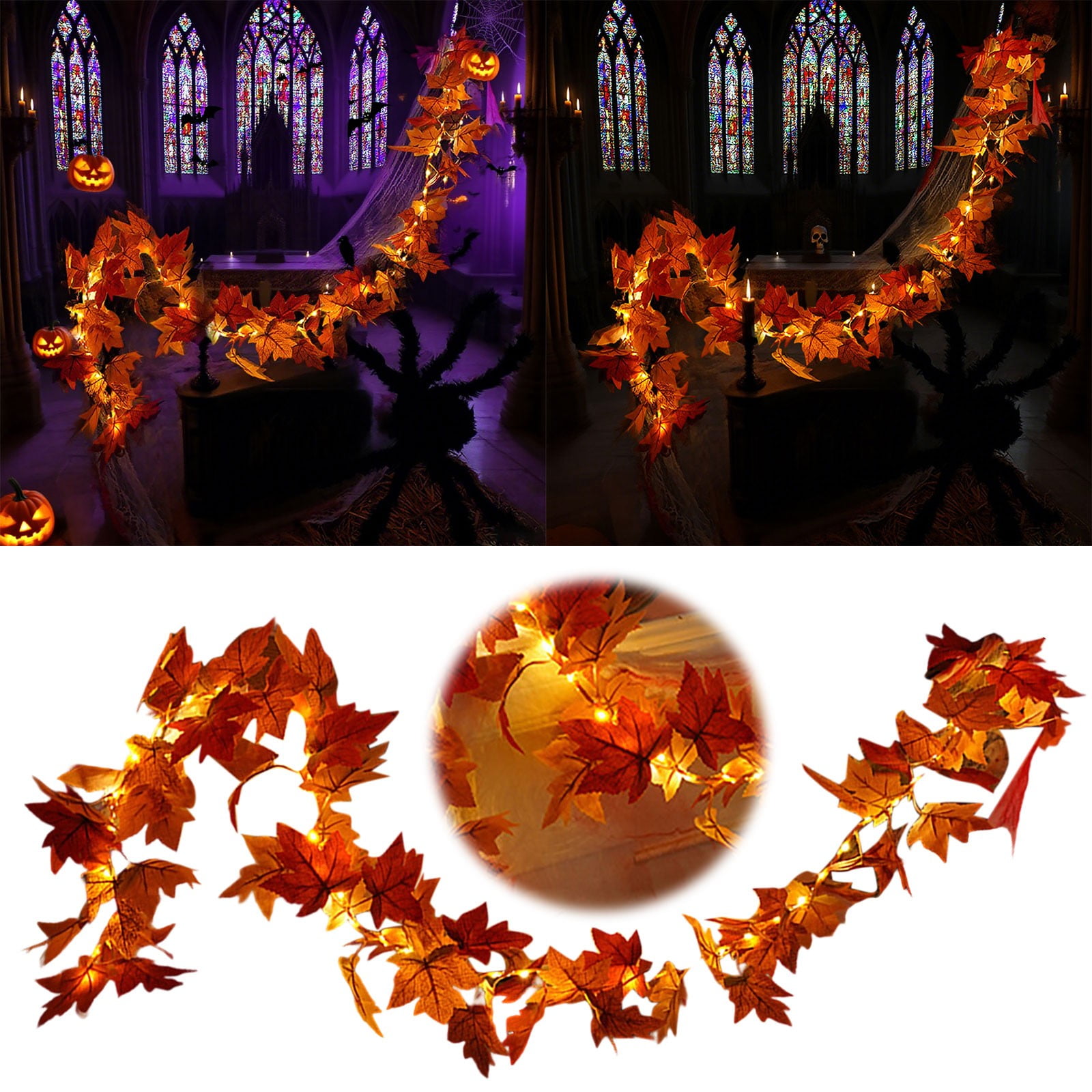 Fall Garland with Lights 6Ft Plug in Lighted Thanksgiving Garland with ...