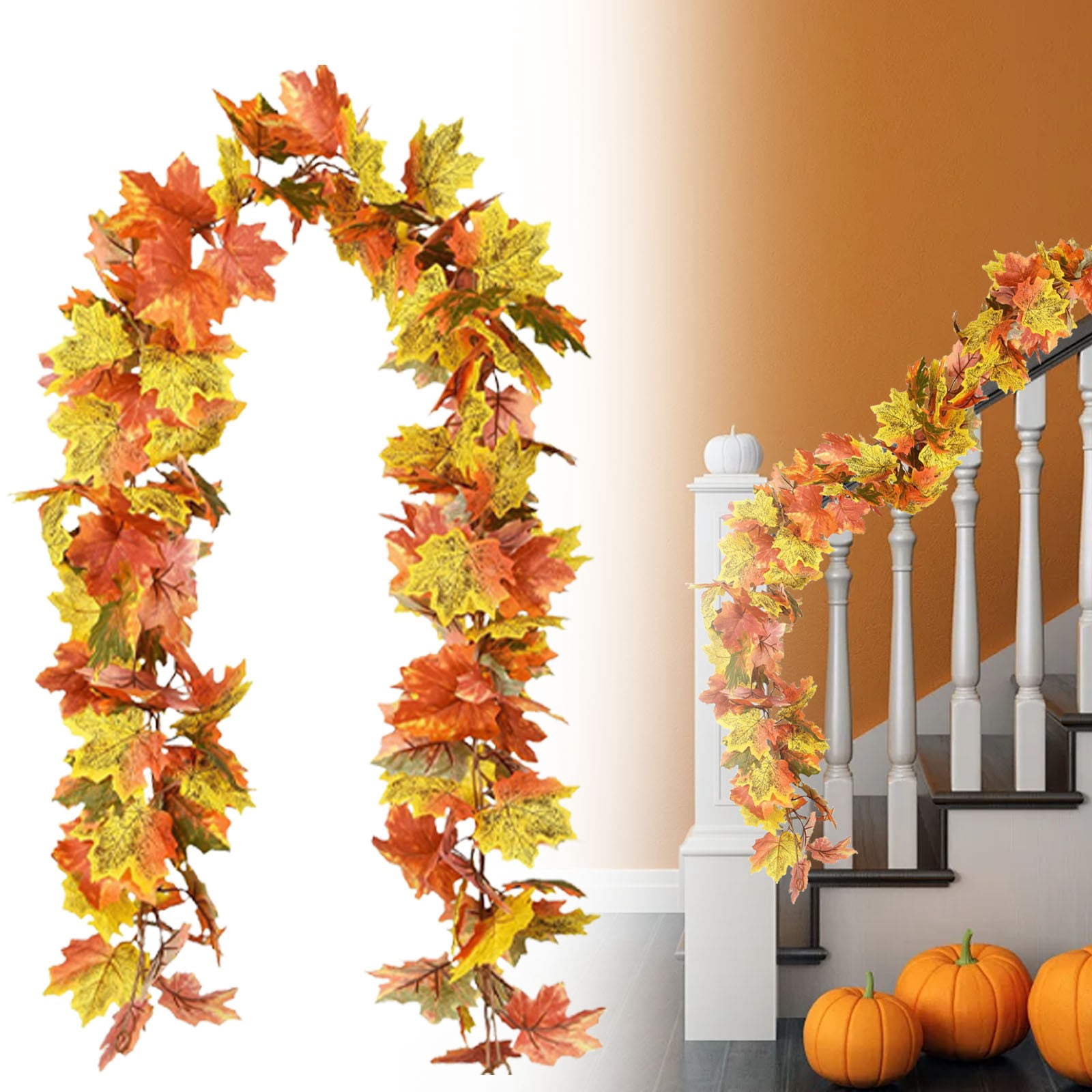 Fall Garland Maple Leaves 70in, Artificial Autumn Garland Vine for ...