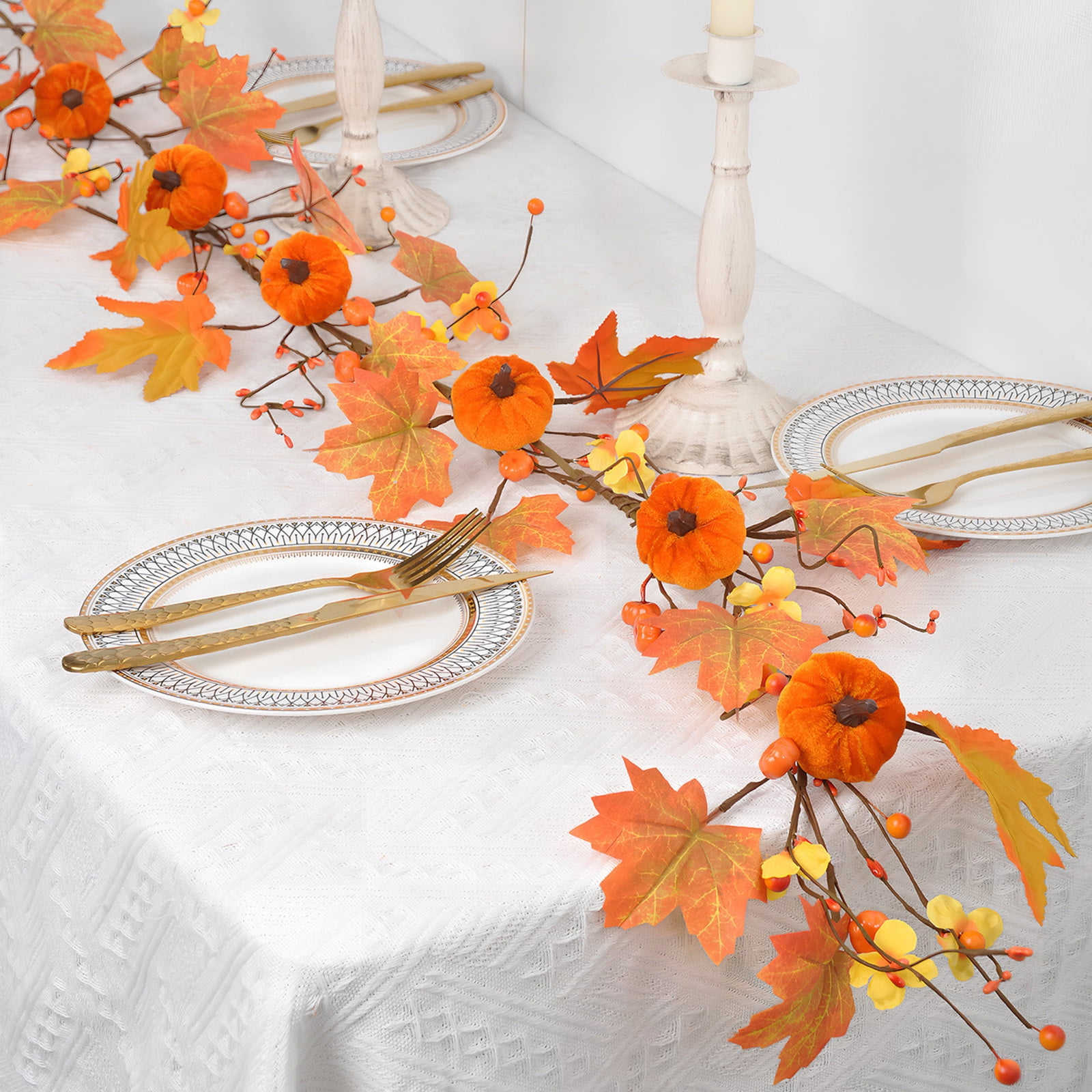 Fall Garlands Artificial Flower Vines Wrapped With Cloth Pumpkin Fake ...