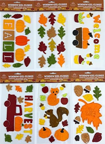 Fall Gel Cling Stickers for Windows and Mirrors - 6 Sheets of Reusable ...