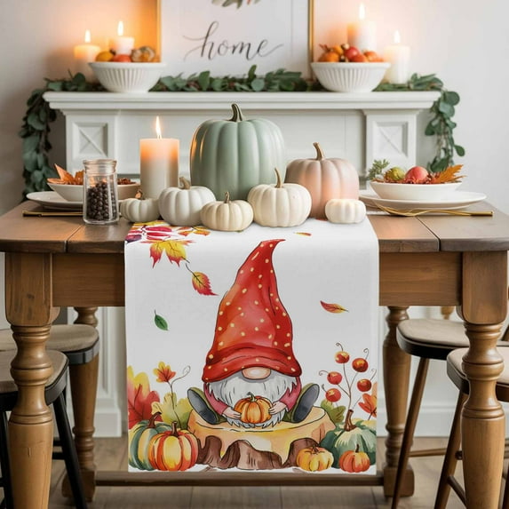 Fall Gnome Cotton Linen Table Runner, Washable Table Runners for ...