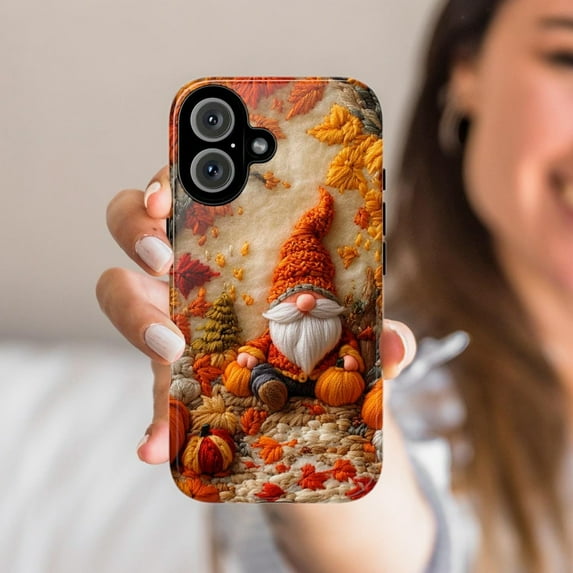 Fall Gnome Embroidery Autumn Leaves & Pumpkins Phone Case for 17 16 15 ...