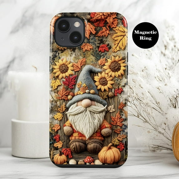 Fall Gnome Embroidery Autumn Pumpkin Phone Case for iPhone 17 16 15 14 ...