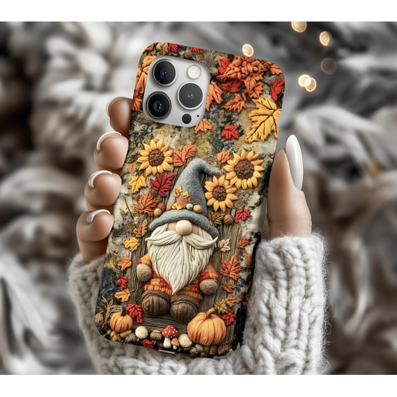Fall Gnome Embroidery Cozy Phone Case with iPhone 17 11 12 13 14 15 16 ...