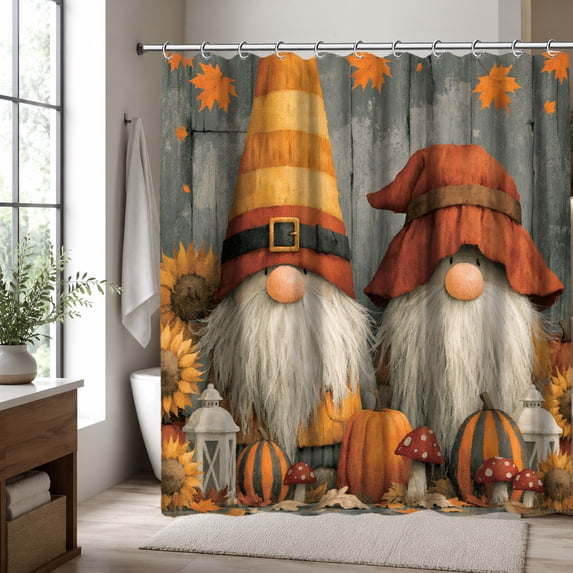 Fall Gnome Shower Curtain, Autumn Pumpkin Bathroom Curtain with Rustic ...