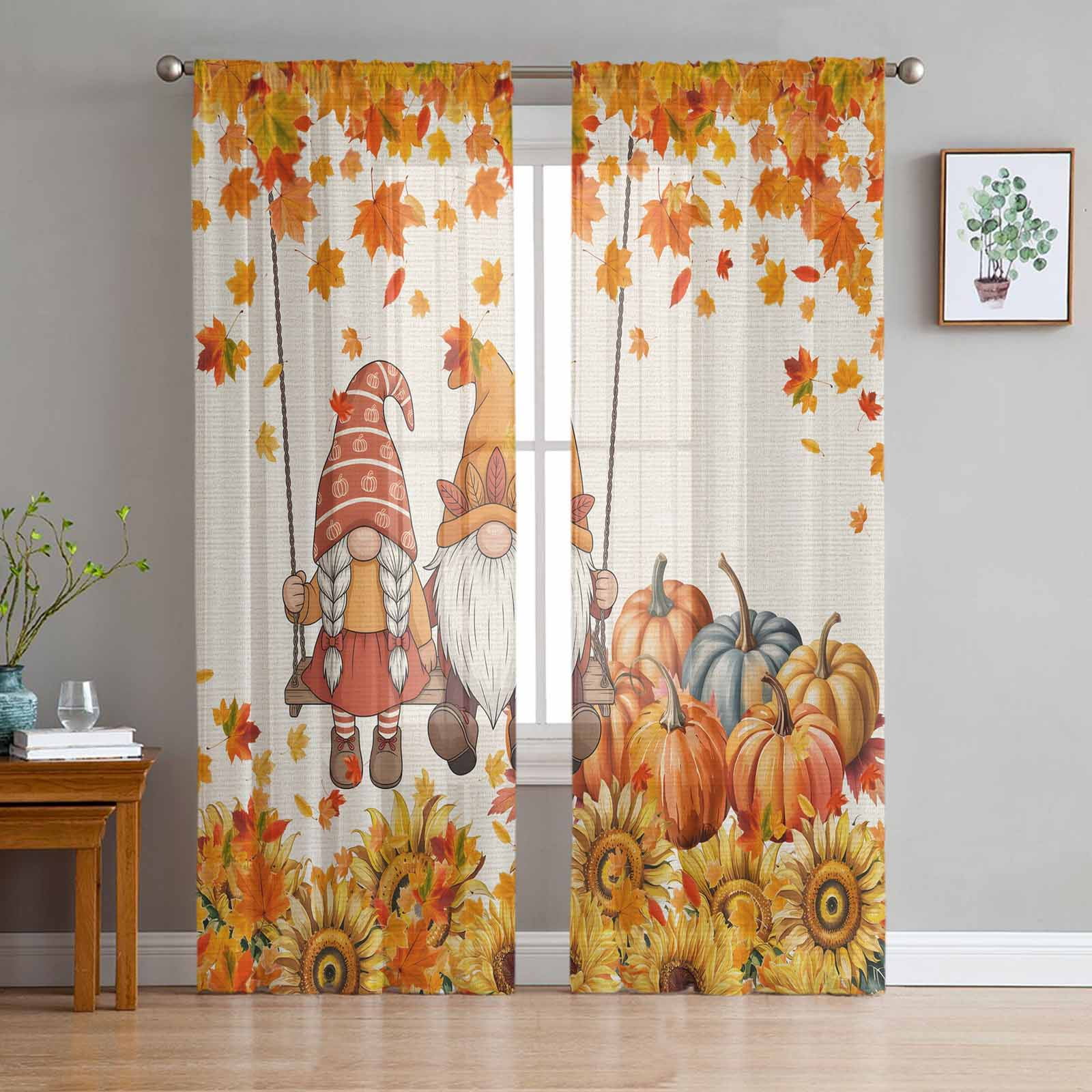 Fall Gnomes Sheer Curtains 63 Inches Length 2 Panels Set, Window Sheer ...