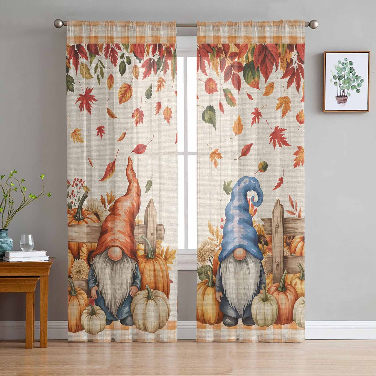 Fall Gnomes Sheer Curtains 72 Inches Long 2 Panels Set, Window Sheer ...