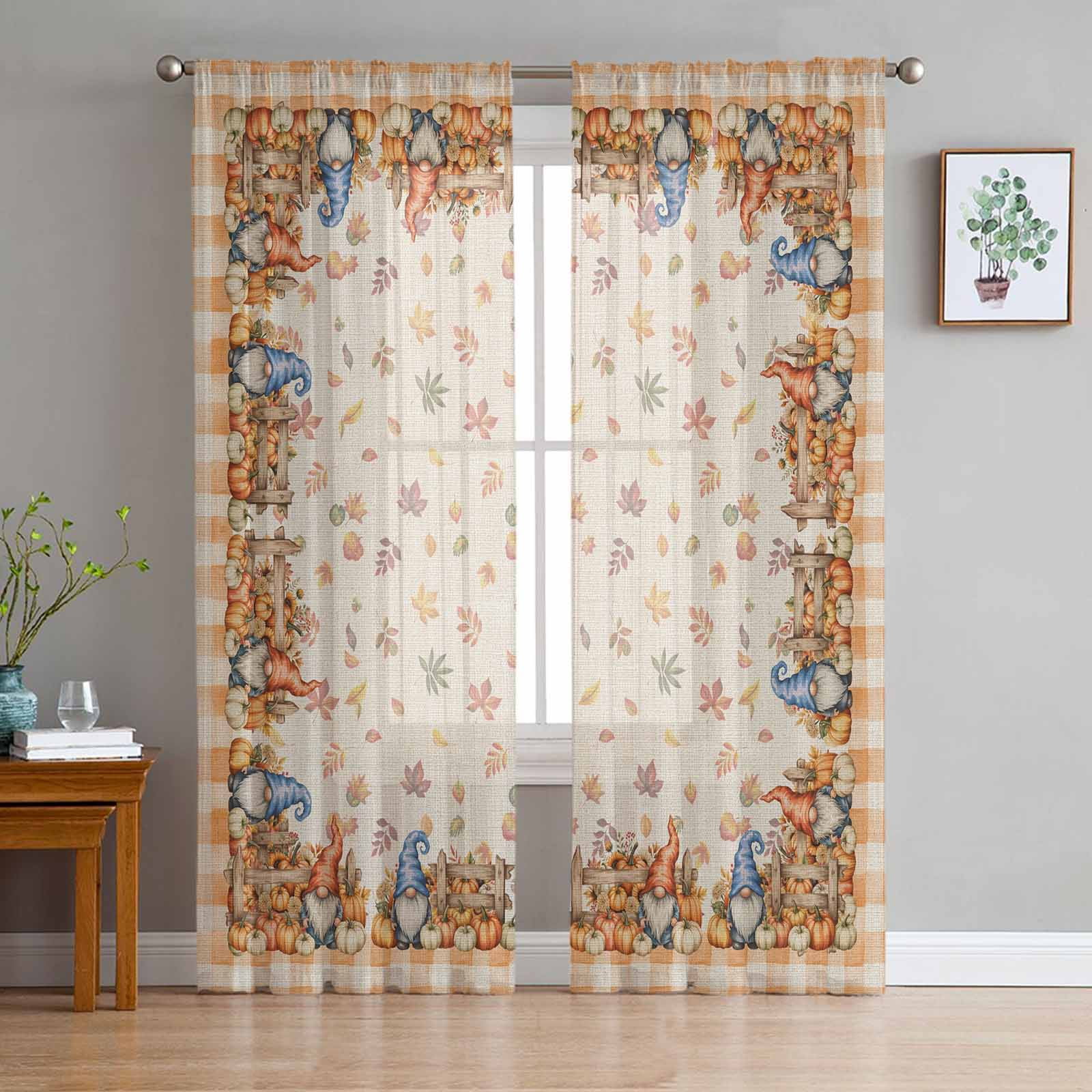 Fall Gnomes Sheer Curtains 84 Inches Long 2 Panels Set, Window Sheer ...