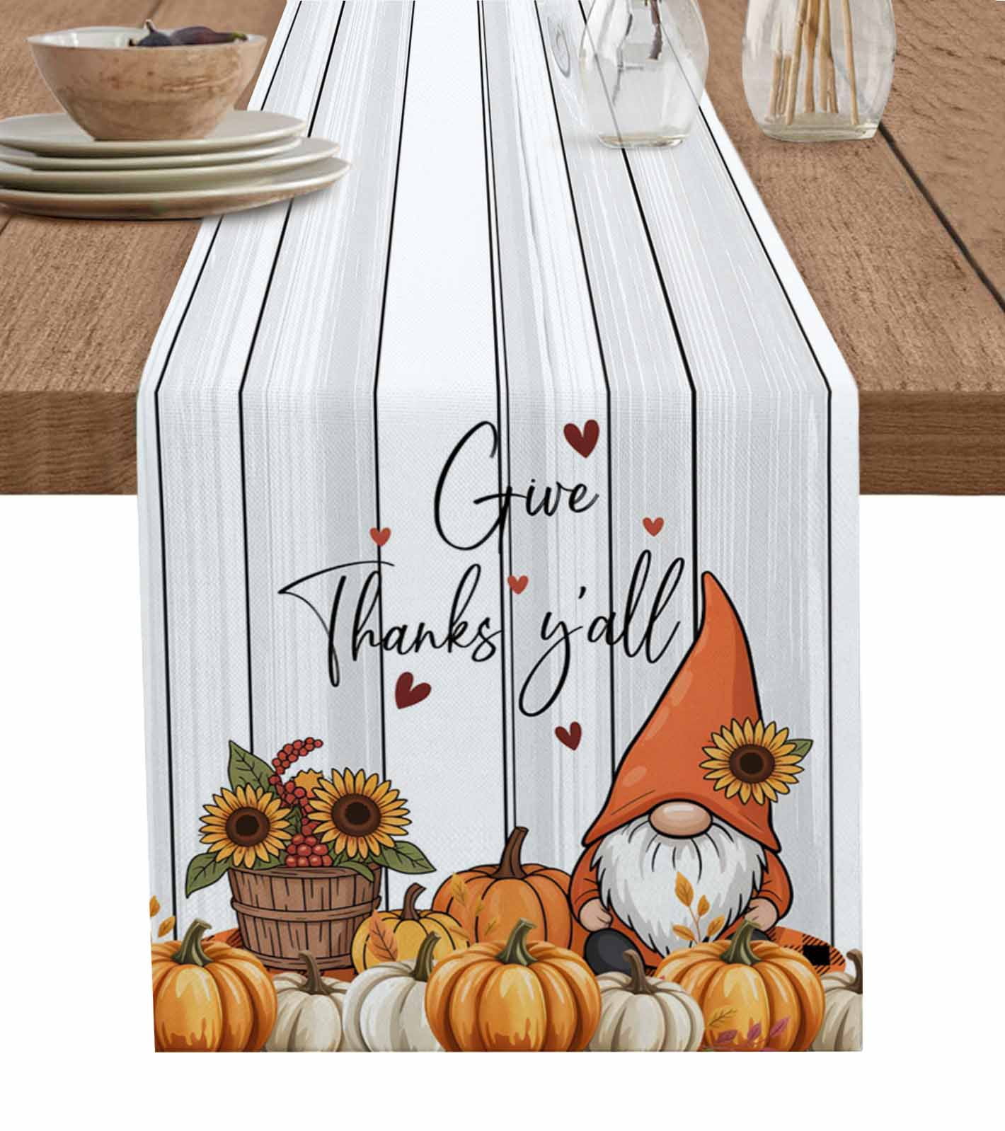 Fall Gnomes Table Runner 90 Inches, Thanksgiving Pumpkins Sunflower ...