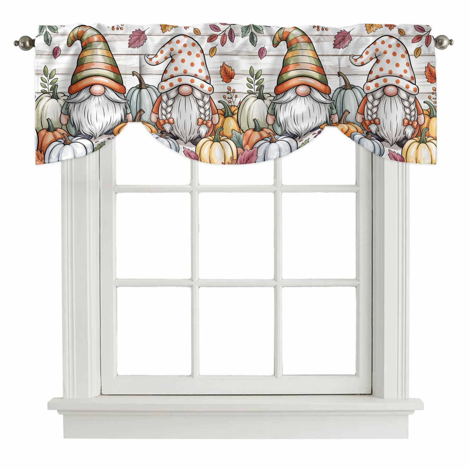 Fall Gnomes Tie Up Valance Curtains for Windows, Kitchen Curtains ...