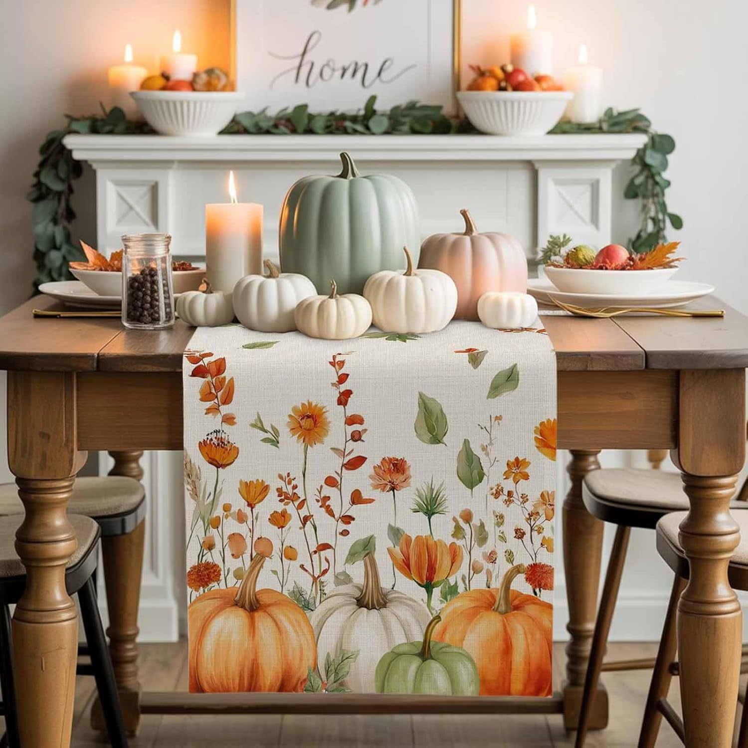 Fall Green Orange Pumpkin Table Runners 48inches Long, Thanksgiving ...