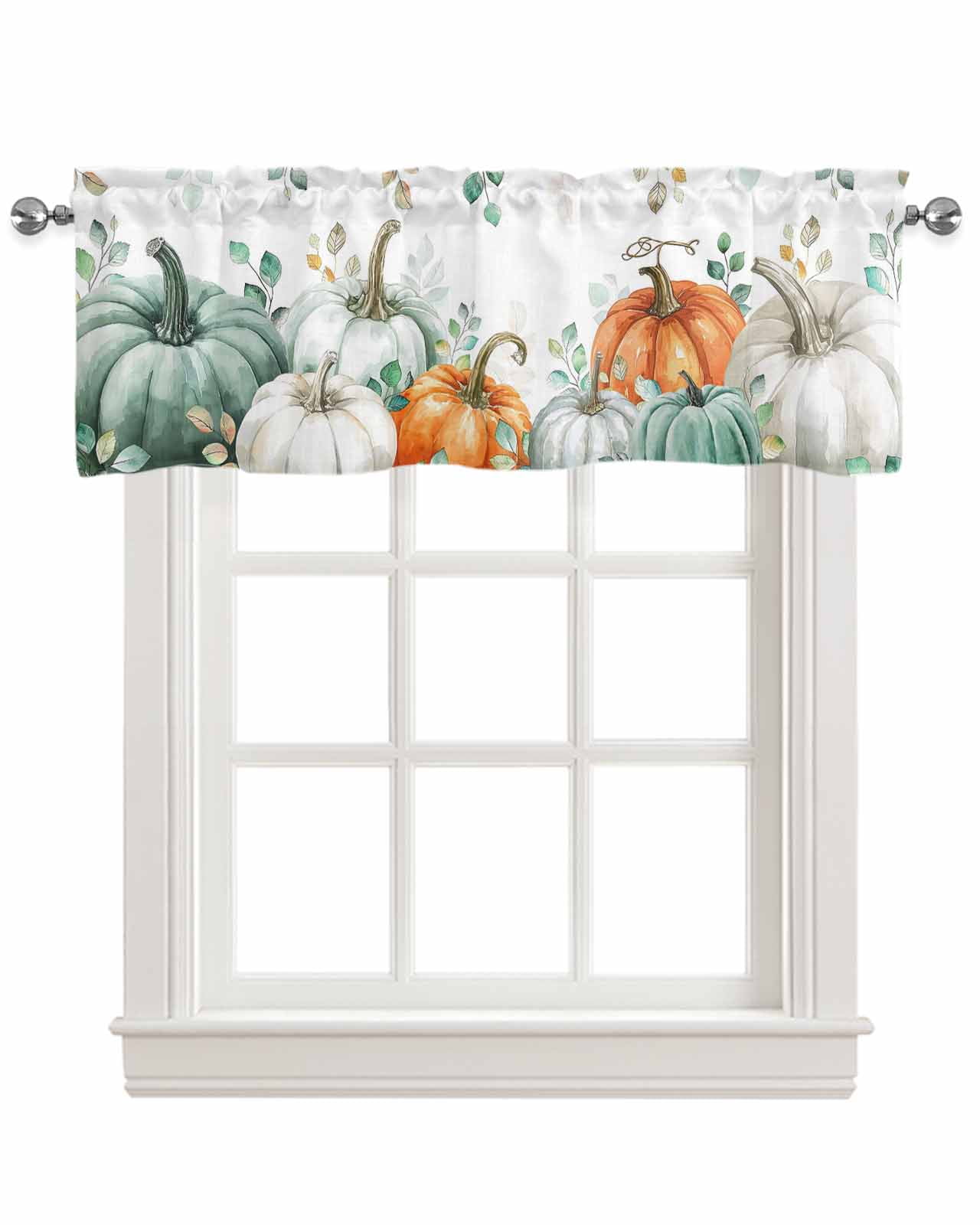 Fall Green Pumpkin Kitchen Valances for Windows Farmhouse Linen Window ...