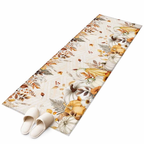 Fall Grey Orange 2'x6' Runner Rug, Thanksgiving Pumpkins Maple Leaf ...