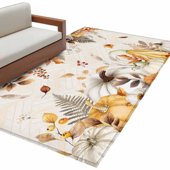 Fall Grey Orange 3'x5' Washable Rug, Thanksgiving Pumpkins Maple Leaf ...