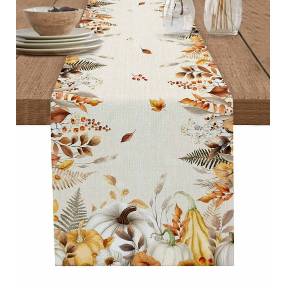 Fall Grey Orange Table Runner 72 Inches, Thanksgiving Pumpkins Rustic ...