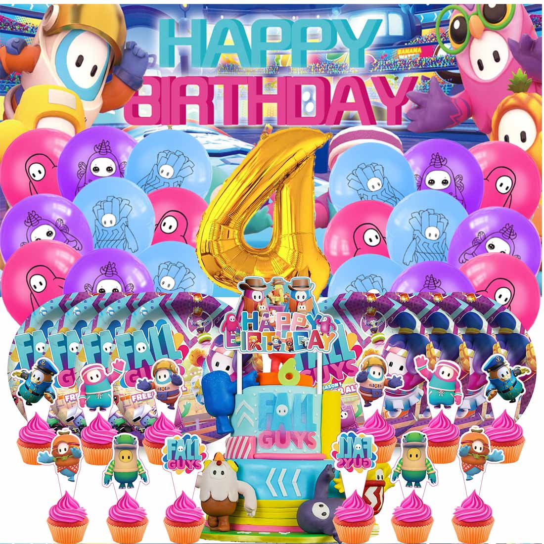 Fall Guys Balloons Party Supplies 4th Decor Tableware Birthday Cake ...