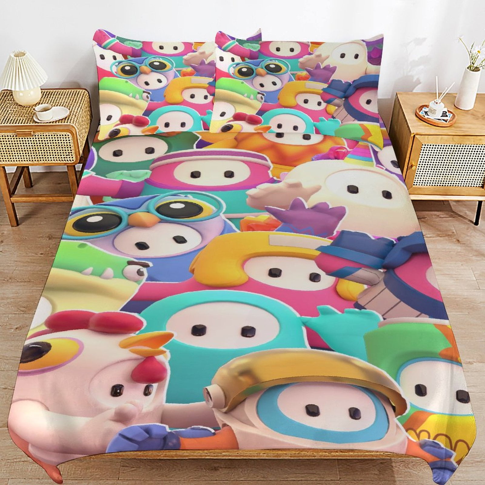 Fall Guys Cartoon 3 Piece Bedding Set, Cute Anime Printed Duvet Cover ...