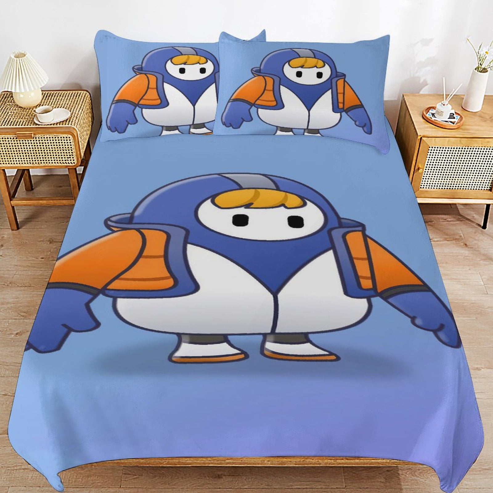 Fall Guys Cartoon 3 Piece Bedding Set, Cute Anime Printed Duvet Cover ...