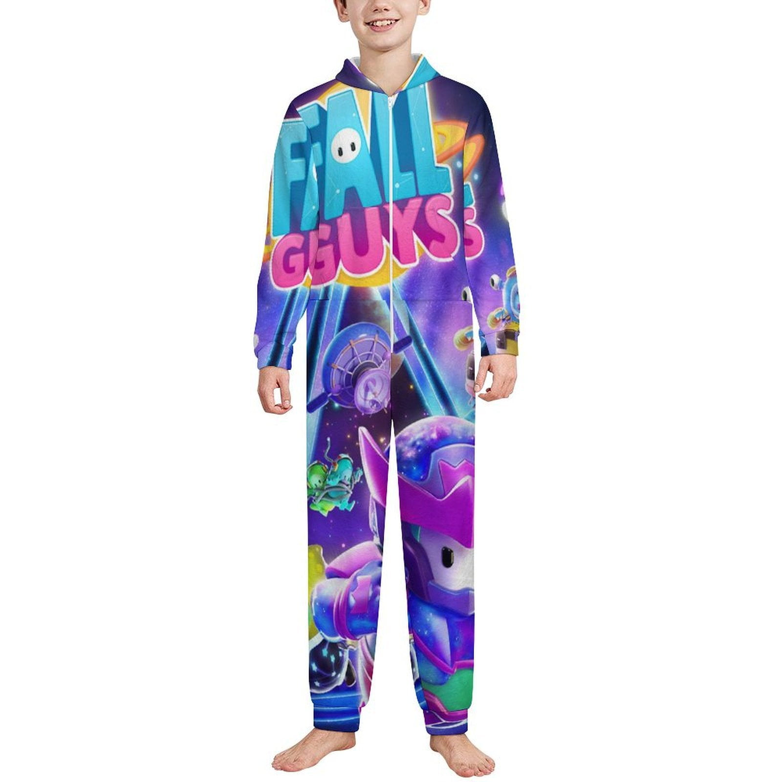 Fall Guys One Piece Pajama Hooded Union Suit PJs Sleepwear - Walmart.com