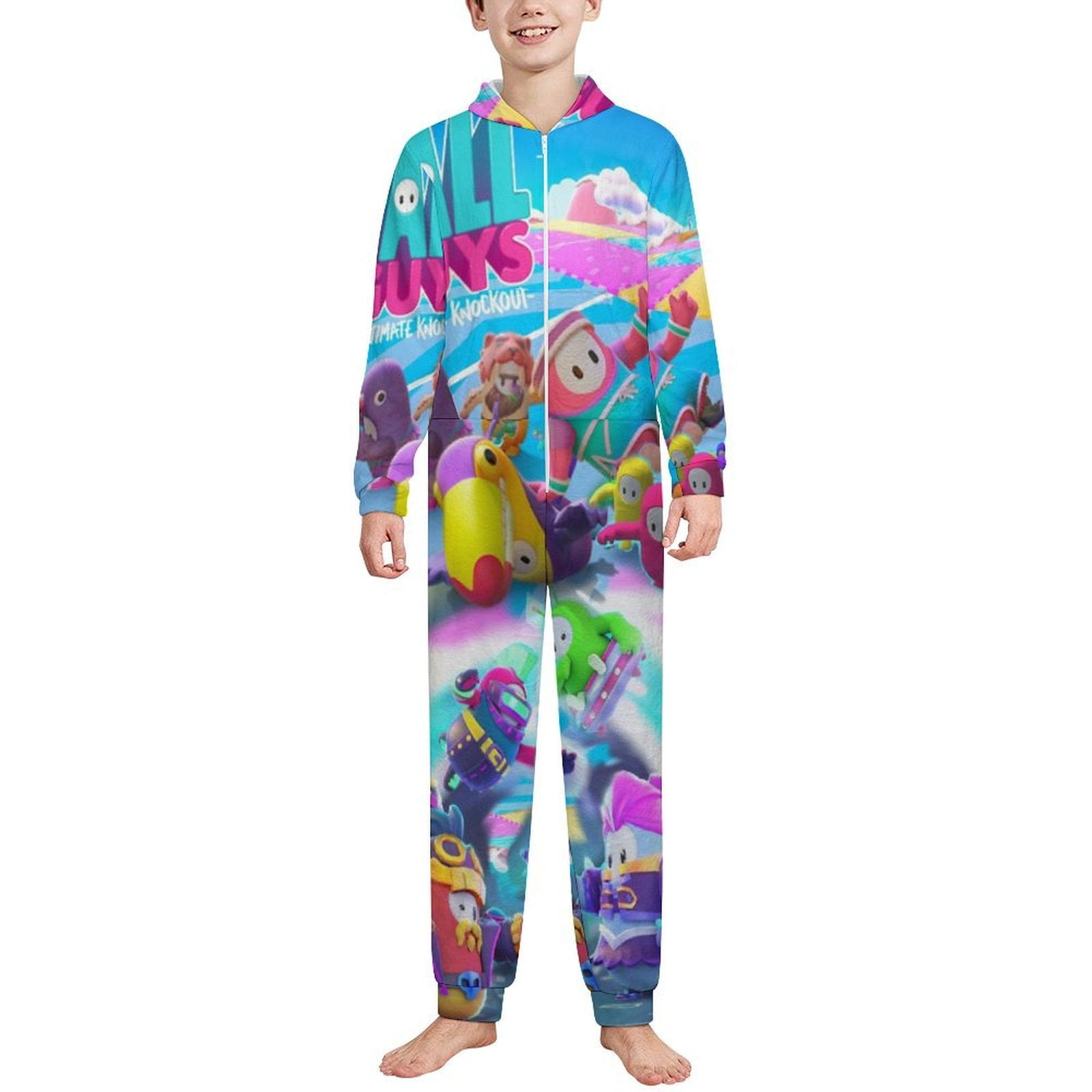 Fall Guys One Piece Pajama Hooded Union Suit PJs Sleepwear - Walmart.com