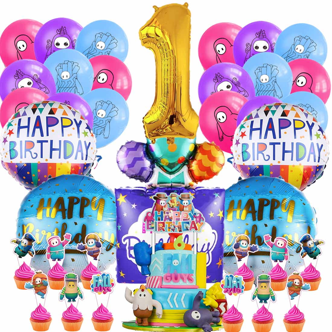 Fall Guys Party Supplies 1st Decor Kit Balloons Birthday Cake Topper ...