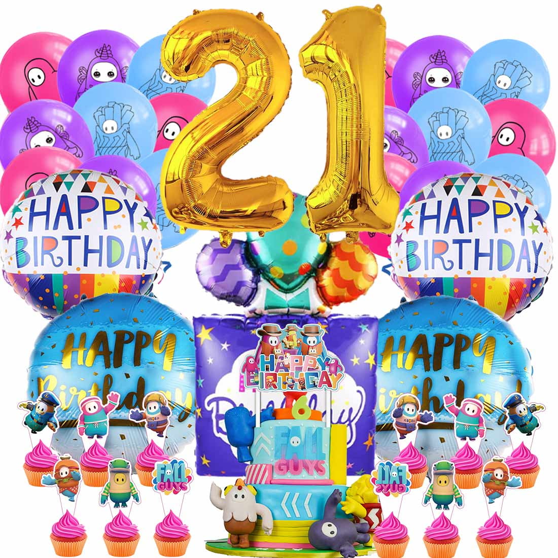 Fall Guys Party Supplies 21th Decor Kit Balloons Birthday Cake Topper Decorations - Walmart.com