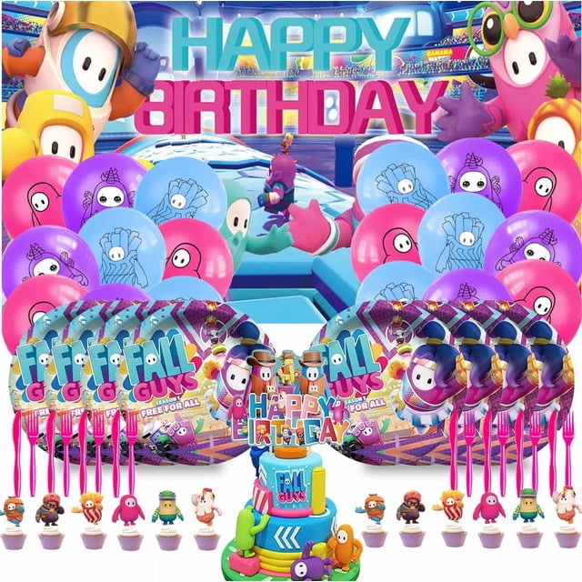 Fall Guys Party Supplies Plates Decorations Birthday Cake Topper Banner ...