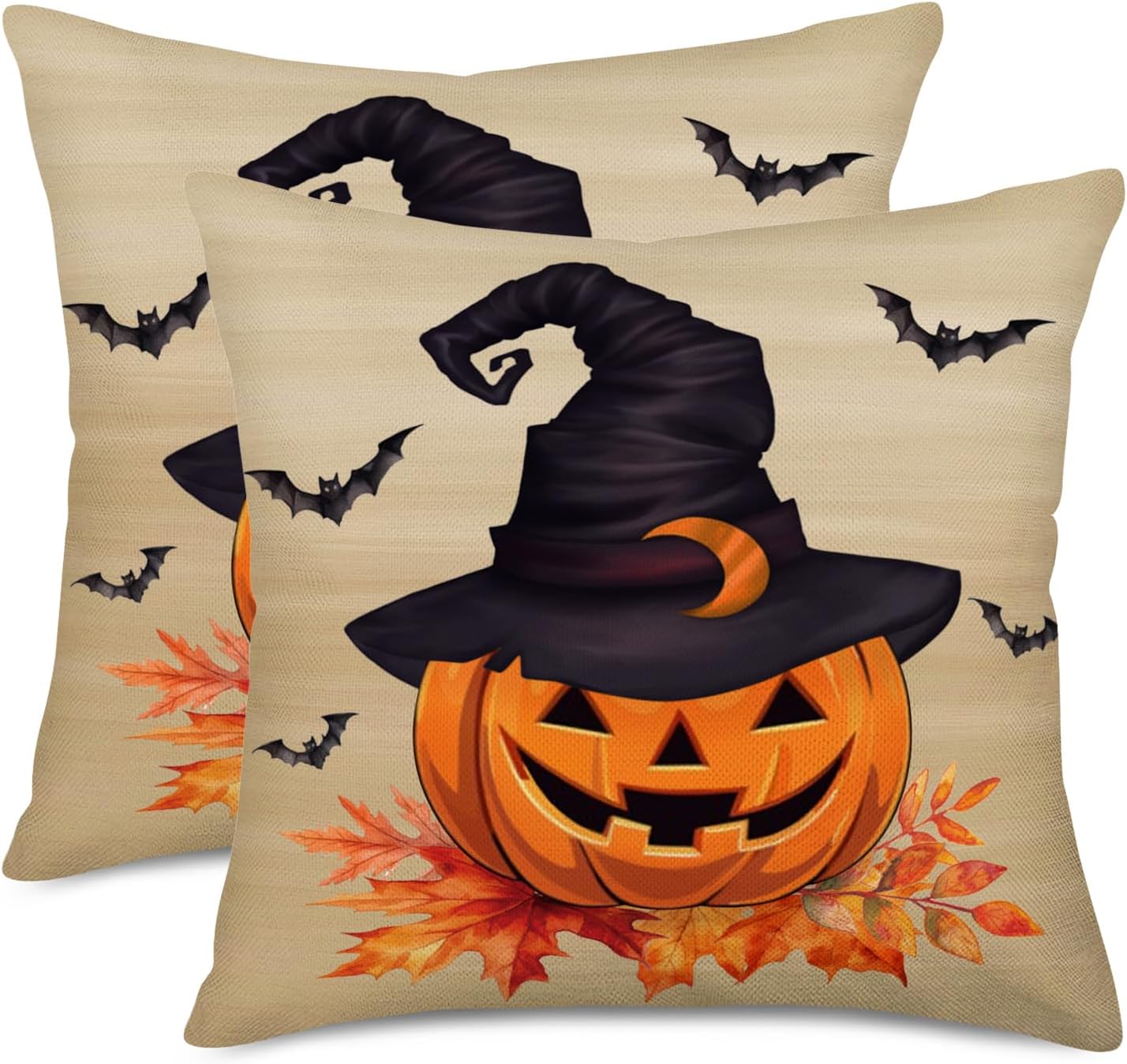 Fall Halloween Pumpkin Decorative Pillow Covers Happy Scary Night Witch ...