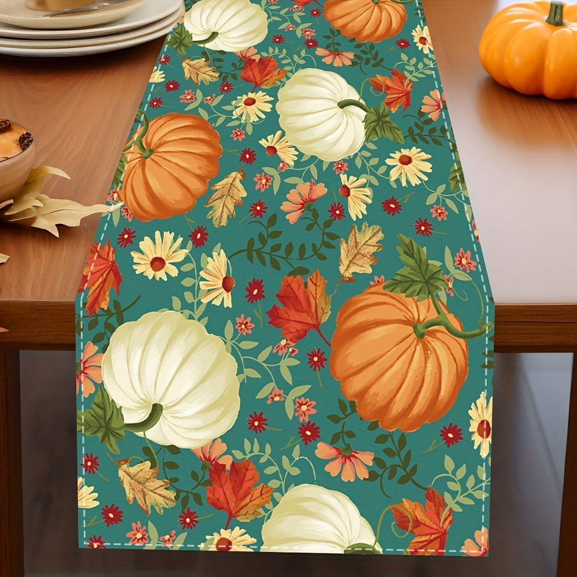 Fall Halloween Pumpkin Pattern Linen Table Runners Autumn Maple Leaf ...