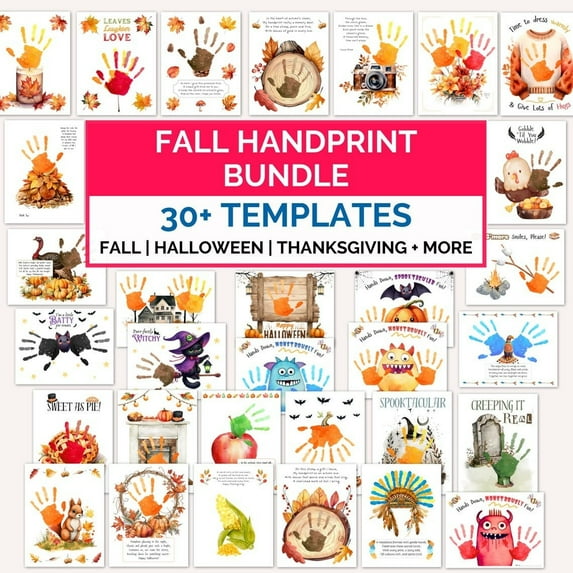 Fall Handprint Craft Bundle Autumn Handprint Art Printable Thanksgiving ...