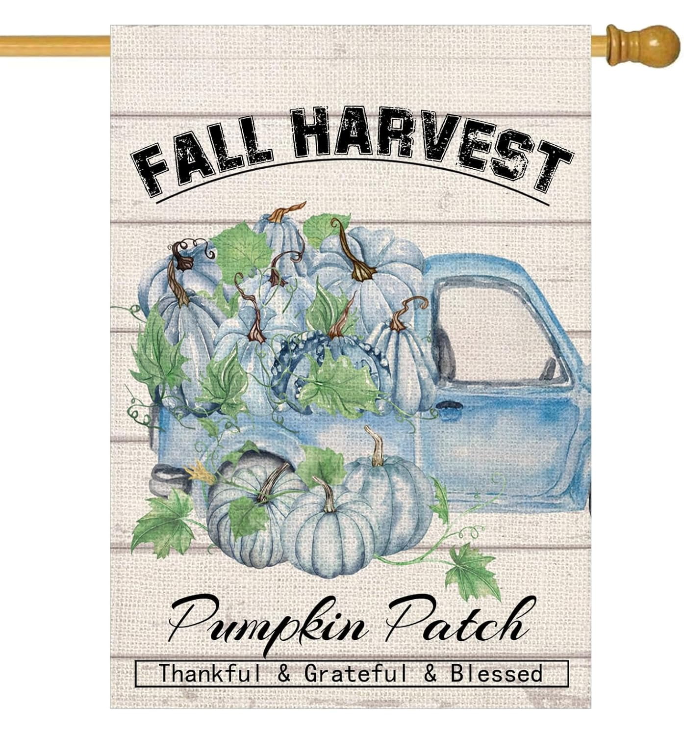 Fall Harvest Garden Flag Double Sided Watercolor Blue Truck with ...