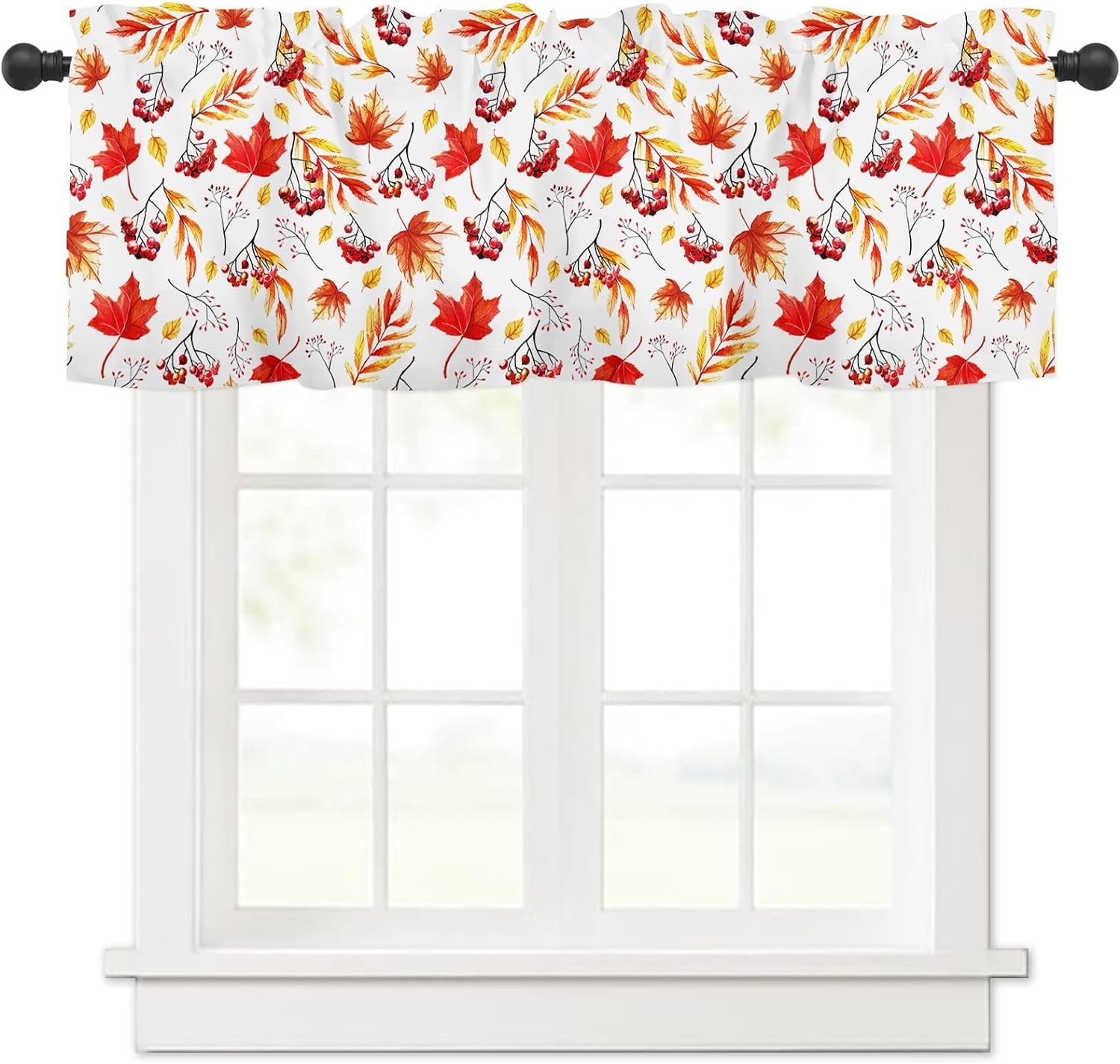 Fall Harvest Maple Leaves Curtain Valances For Kitchen Windows 54x18 ...